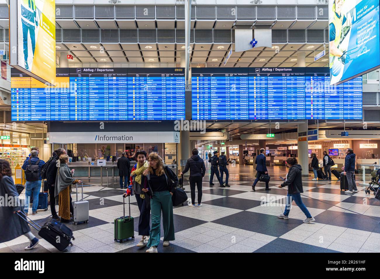 MUNICH, GERMANY - MAY 11, 2023: Interior view of the departure panel ...