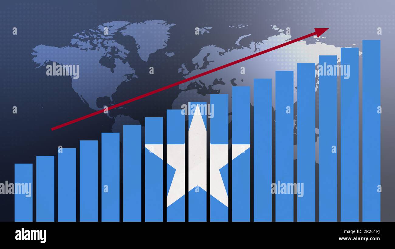 Somalia flag on bar chart concept with increasing values, economic ...