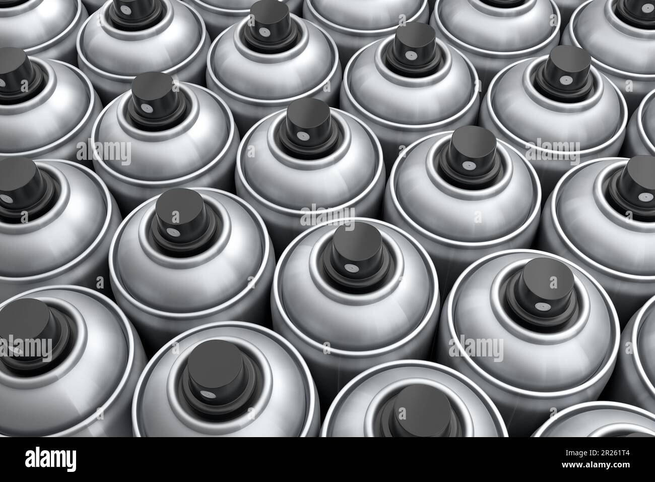 Set of silver spray paint cans in row on white background. 3d render ...