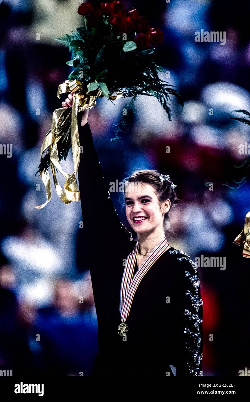 Katerina Witt (GDR) wins the gold medal at the 1987 World Figure ...