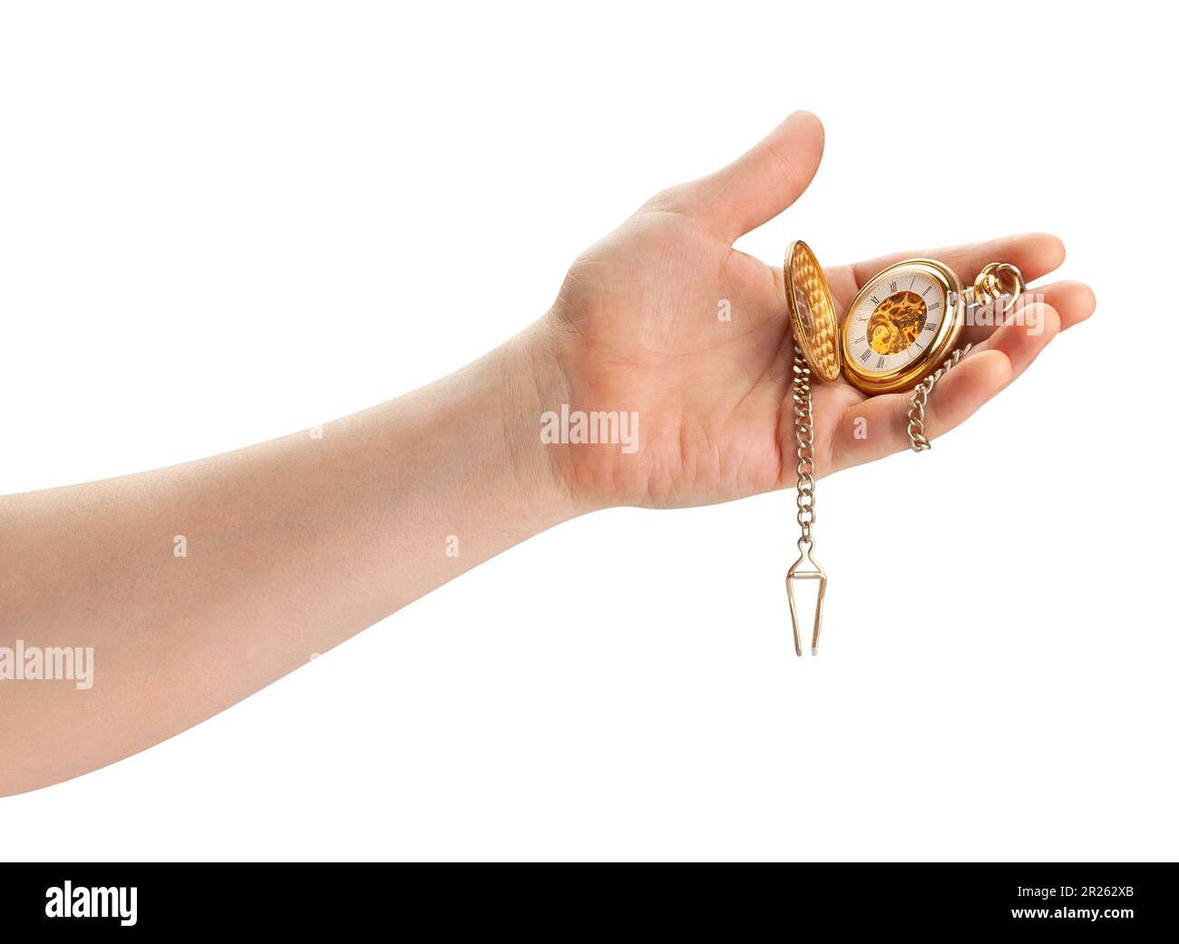 pocket watch in hand path isolated on white Stock Photo - Alamy