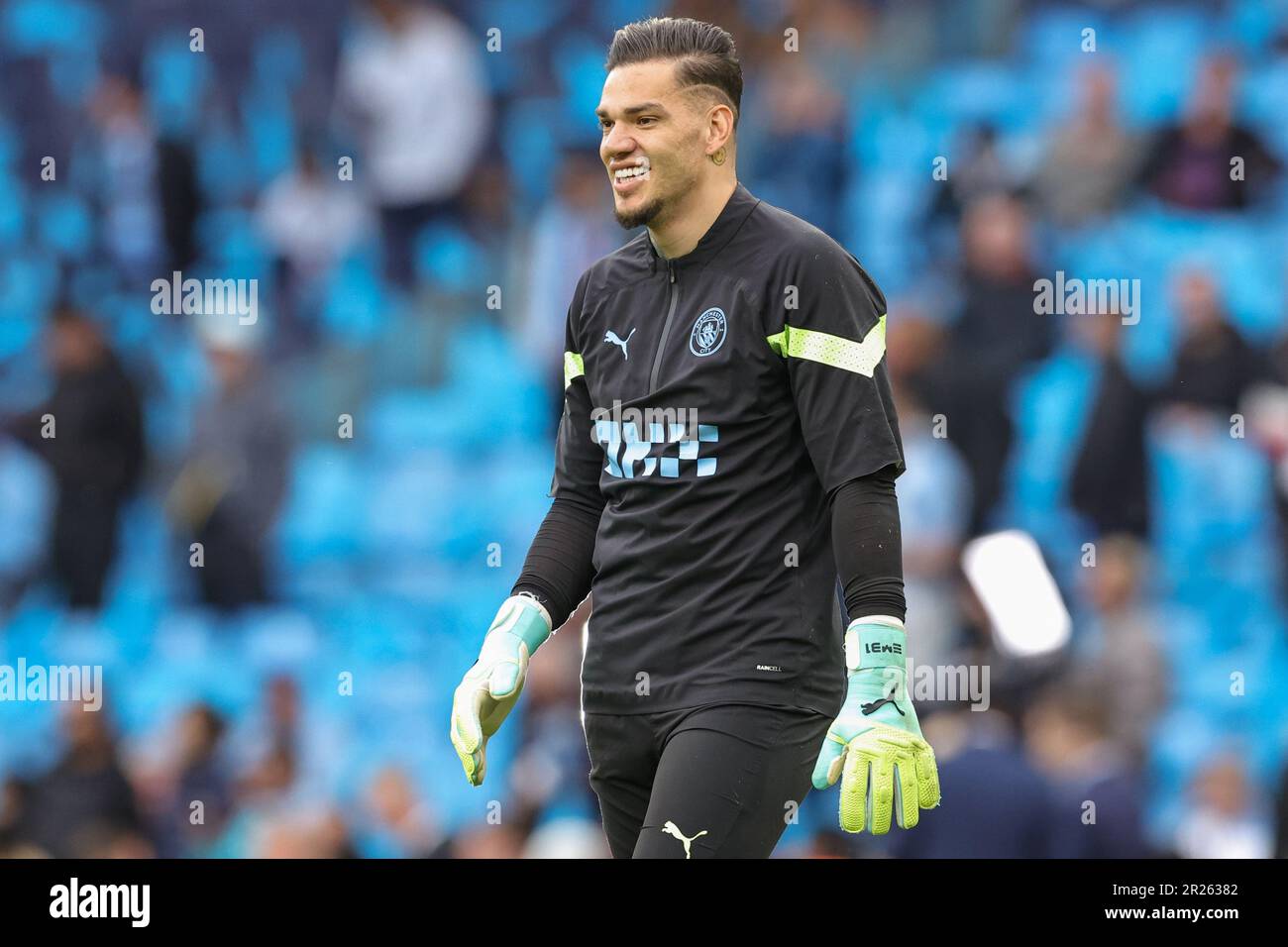 Ederson #31 of Manchester City during the pre-game warm up ahead of the ...