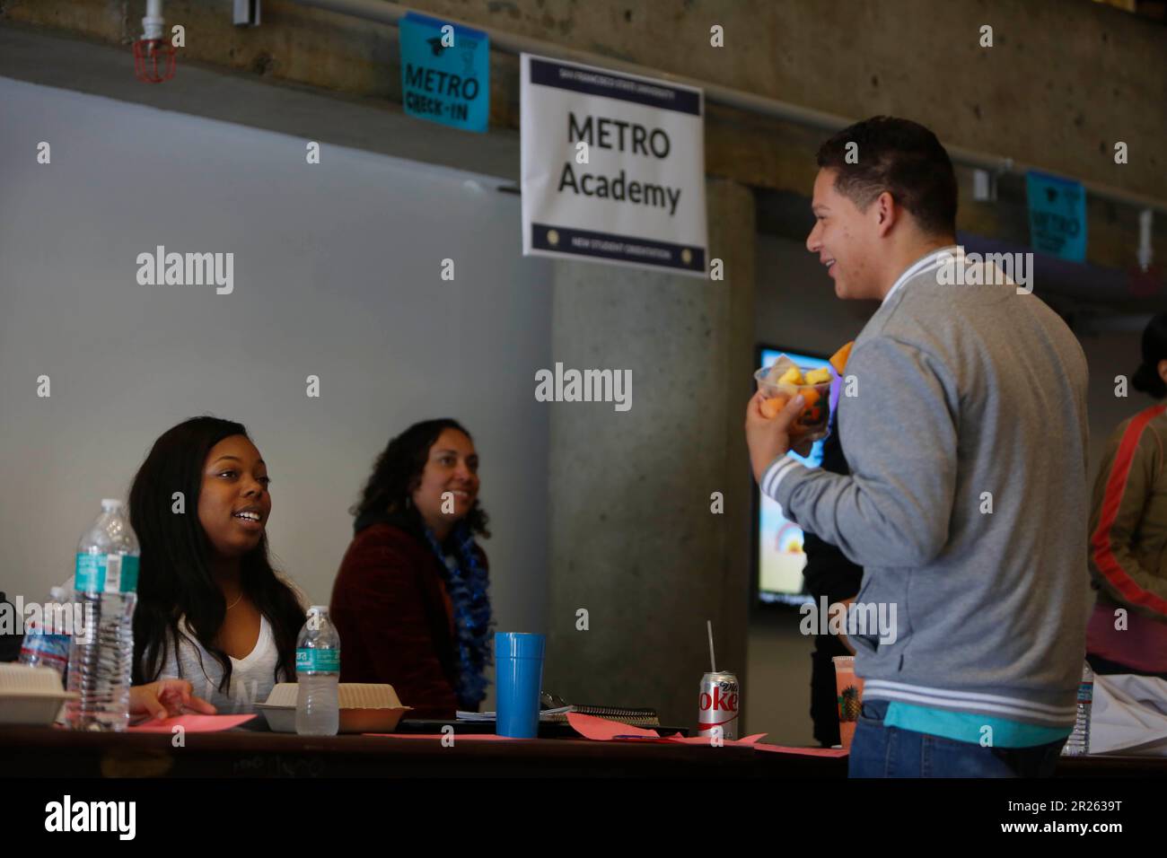 San Francisco State Student Kayla Jackson (l to r) talks with Cesar ...