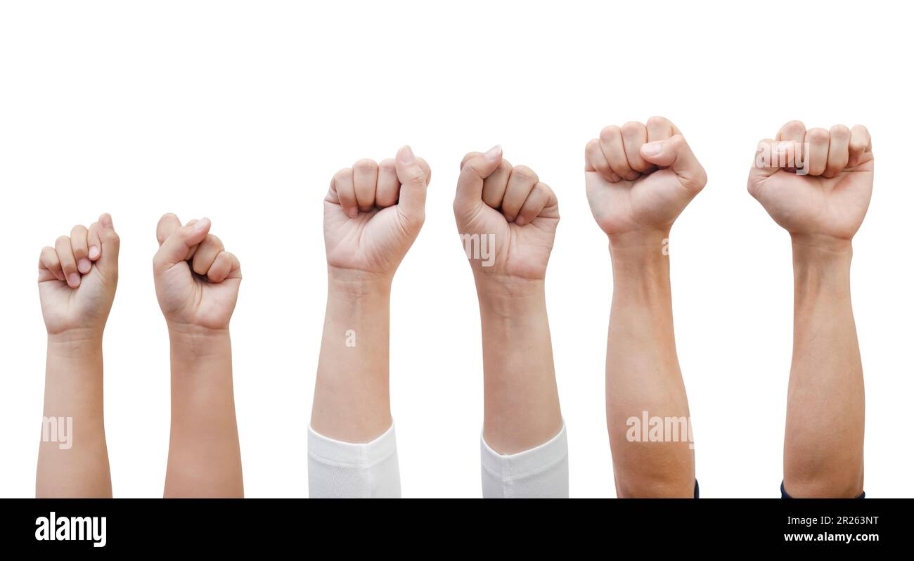 Set arm body of woman and man and child hand isolated on white ...