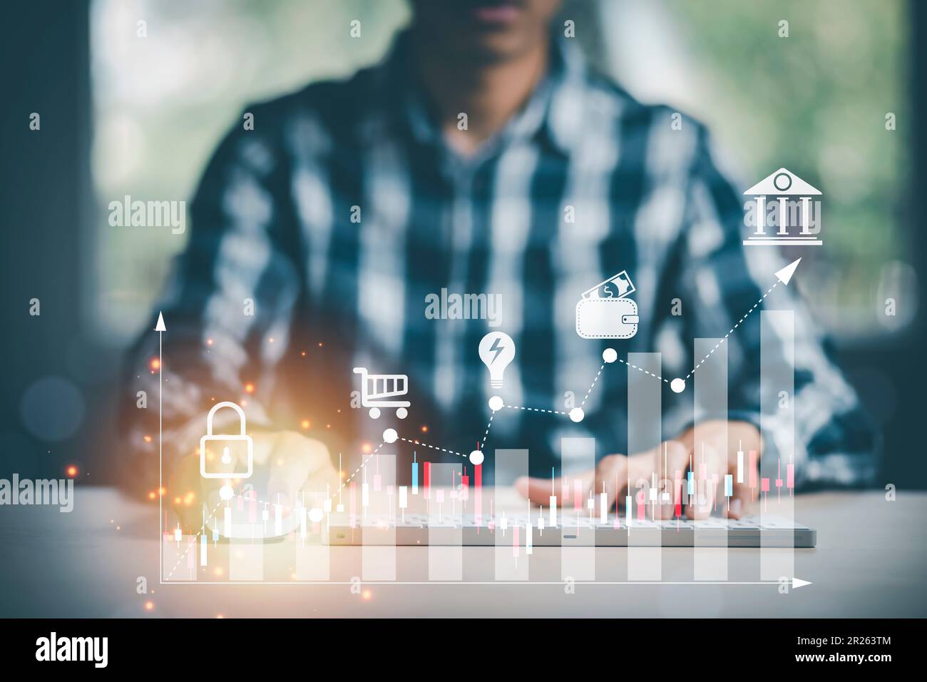 Businessman with line of Stock market or forex trading graph and ...