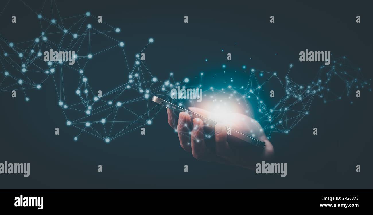 Businessman using smartphone with global network connection. Internet ...