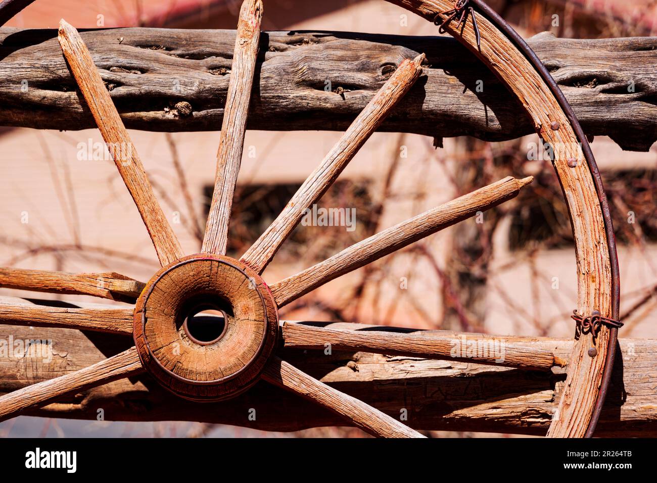 Close-up of old wagon wheel; Gouldings Trading Post; Monument Valley ...