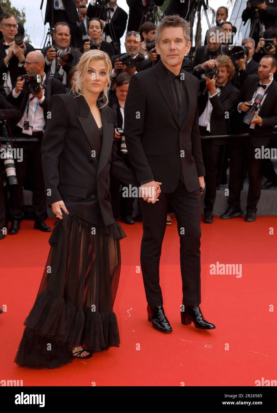 Ryan Shawhughes-Hawke, left, and Ethan Hawke pose for photographers ...