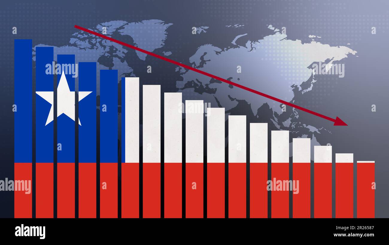 Chile Flag On Bar Chart Concept With Decreasing Values Concept Of