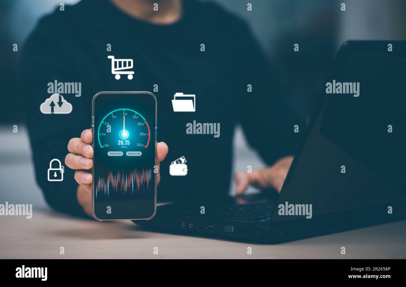 Fast internet connection with Metaverse technology concept, Hand ...