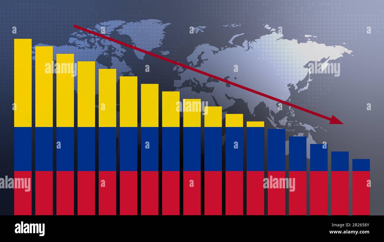 Colombia flag on bar chart concept with decreasing values, concept of ...