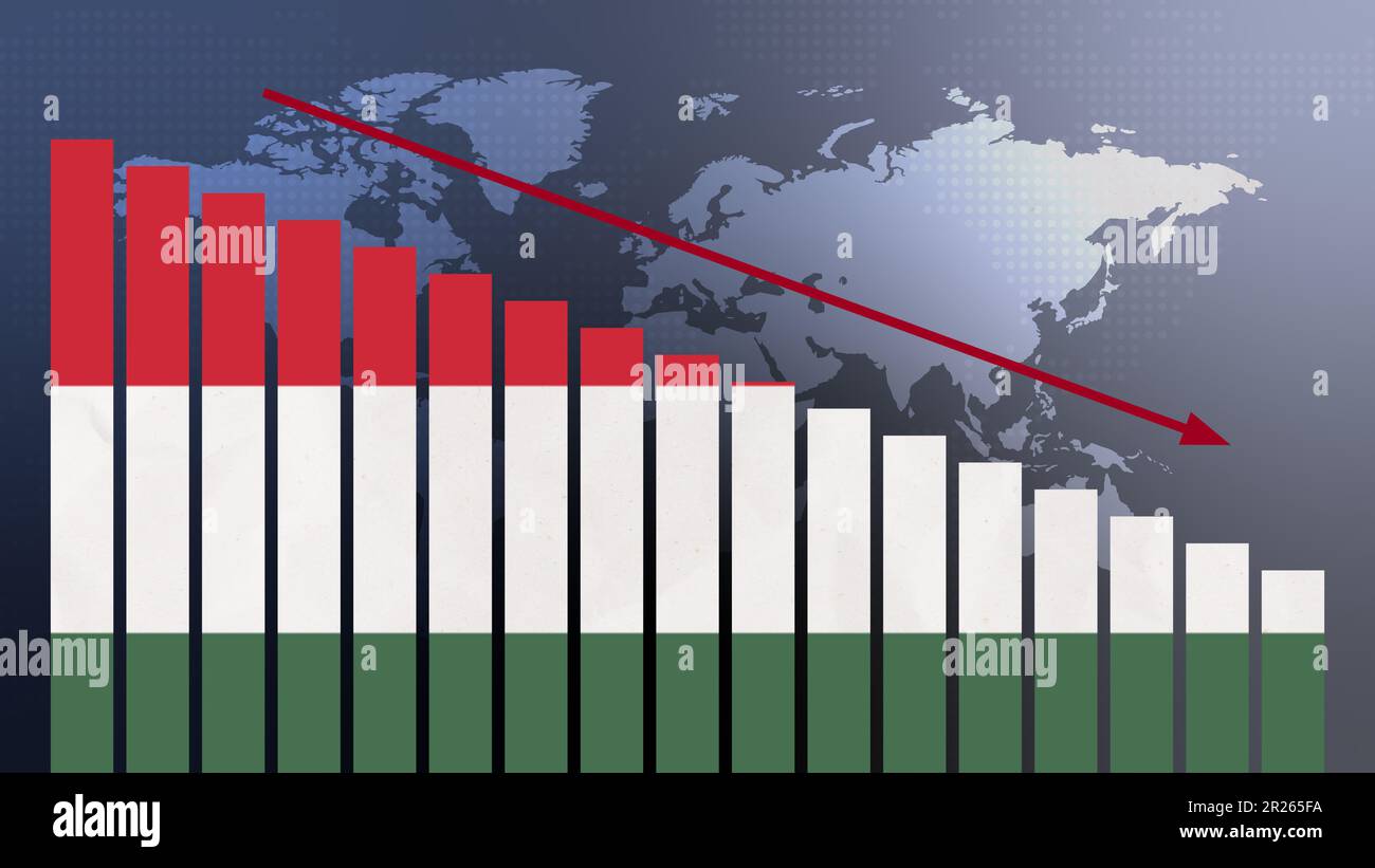 Hungary flag on bar chart concept with decreasing values, concept of ...