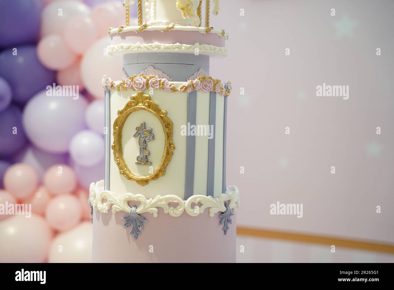 Kids cute birthday cake. Carousel horse birthday cake decorated with ...