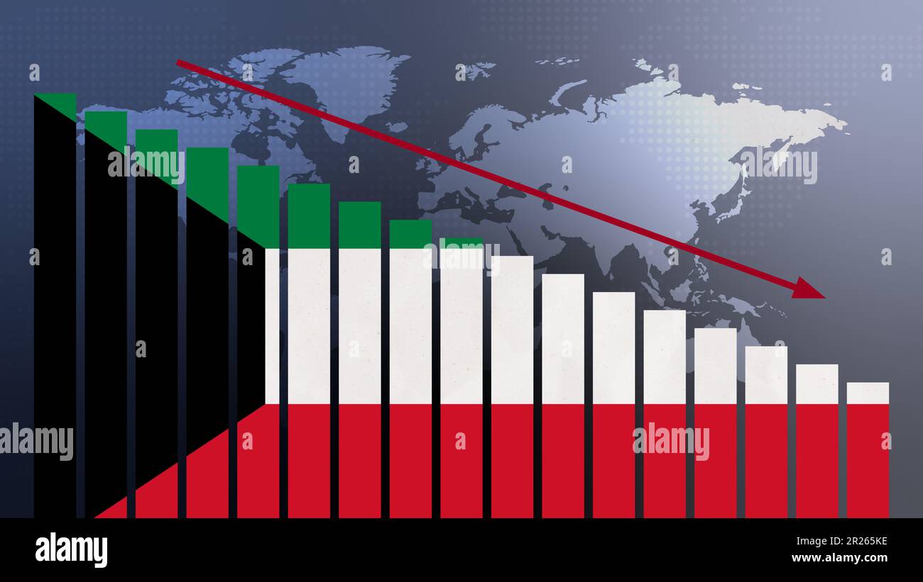 Kuwait flag on bar chart concept with decreasing values, concept of ...