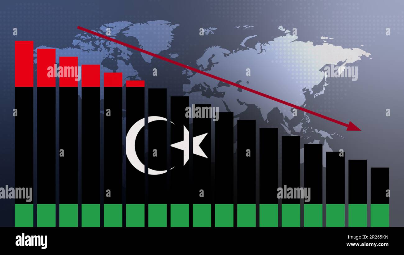 Libya flag on bar chart concept with decreasing values, concept of ...