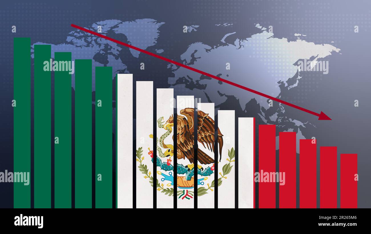 Mexico flag on bar chart concept with decreasing values, concept of ...