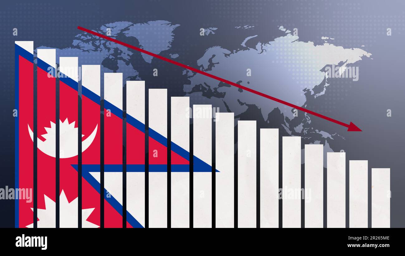 Nepal Flag On Bar Chart Concept With Decreasing Values Concept Of