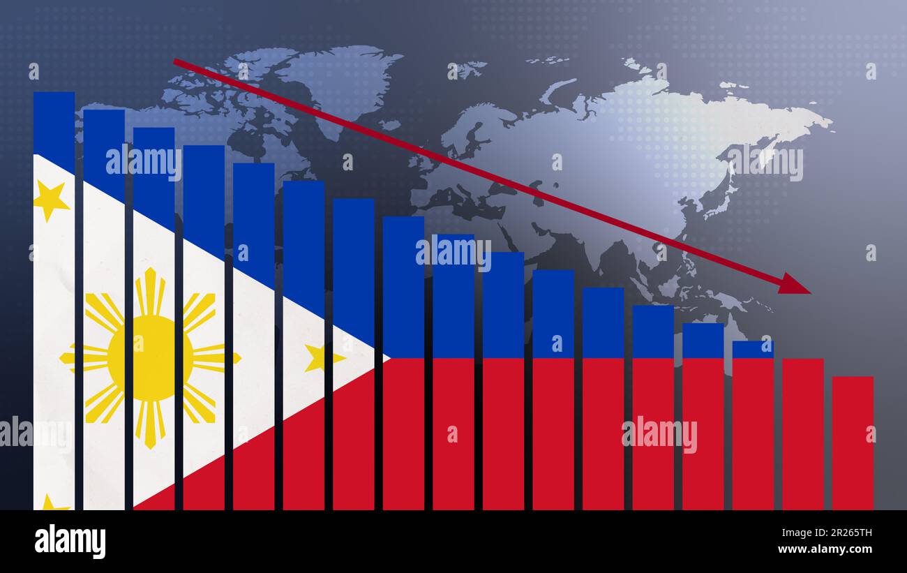 Philippines Flag On Bar Chart Concept With Decreasing Values Concept