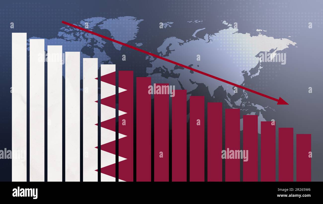 Qatar flag on bar chart concept with decreasing values, concept of ...
