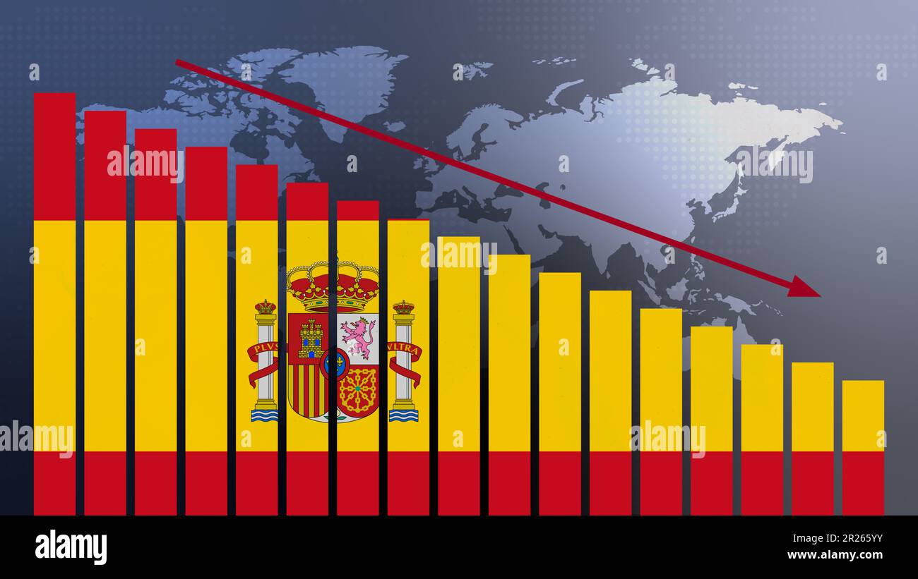 Spain flag on bar chart concept with decreasing values, concept of ...