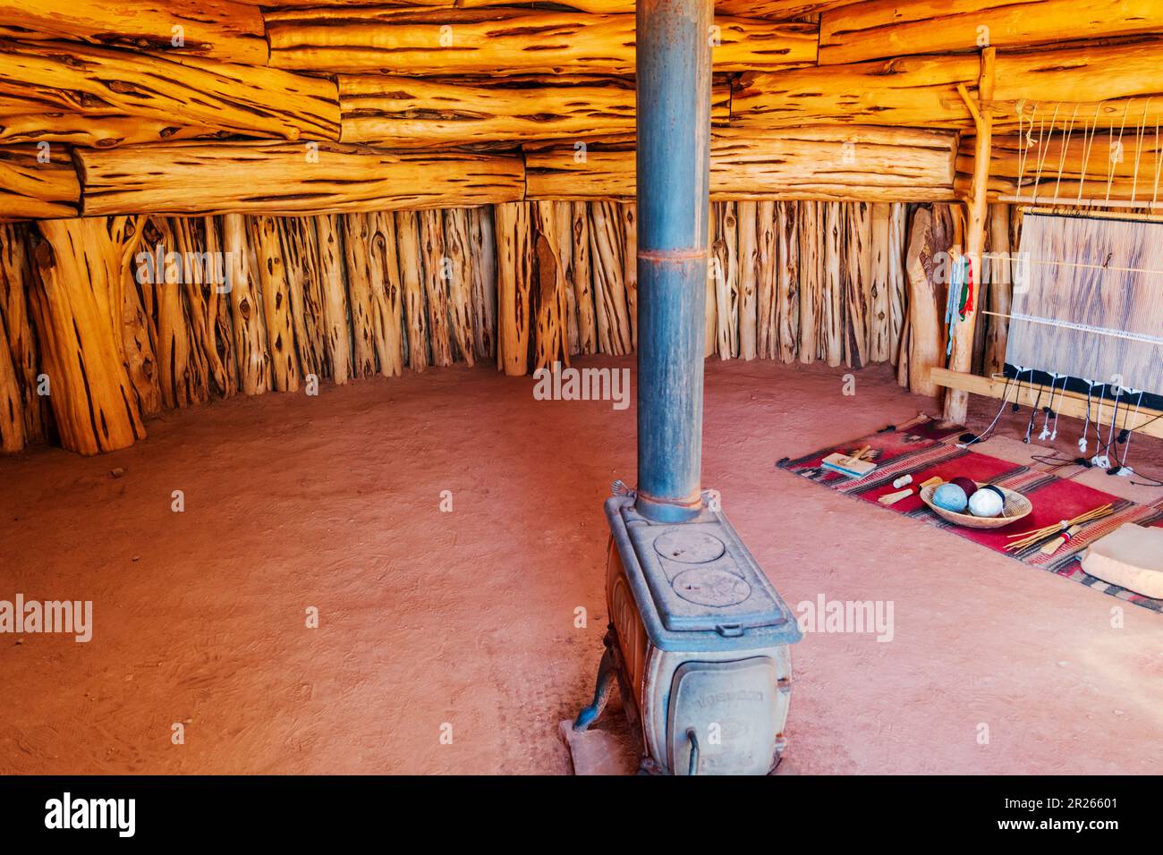 Interior of traditional Navajo Hogan home; Navajo Tribal Park; Monument ...
