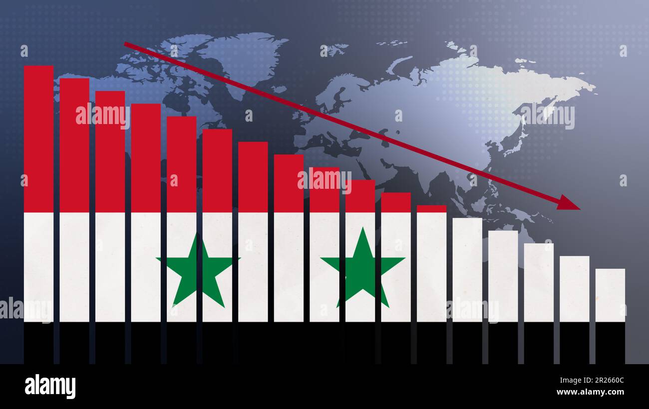 Syria flag on bar chart concept with decreasing values, concept of ...