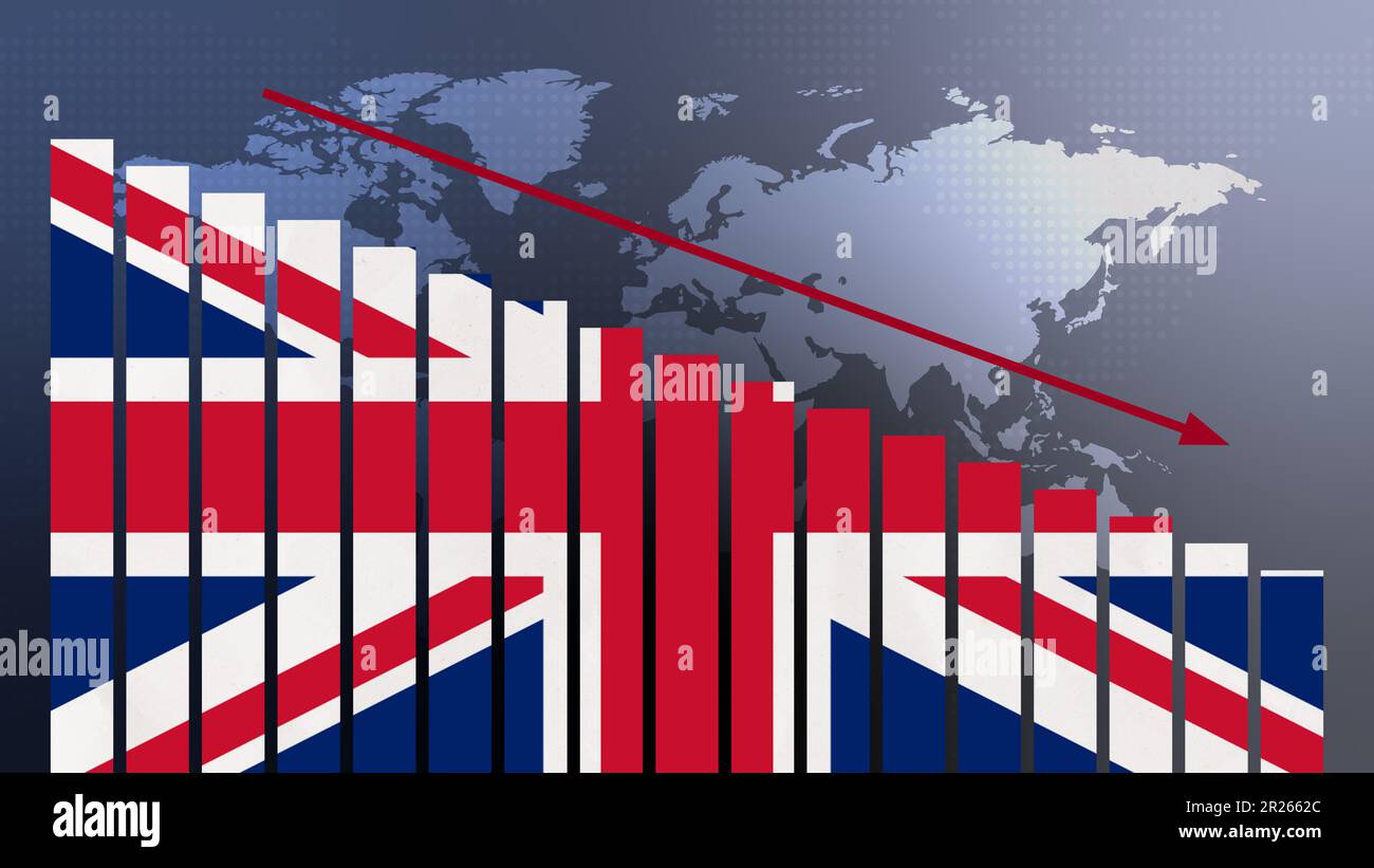 United Kingdom flag on bar chart concept with decreasing values ...