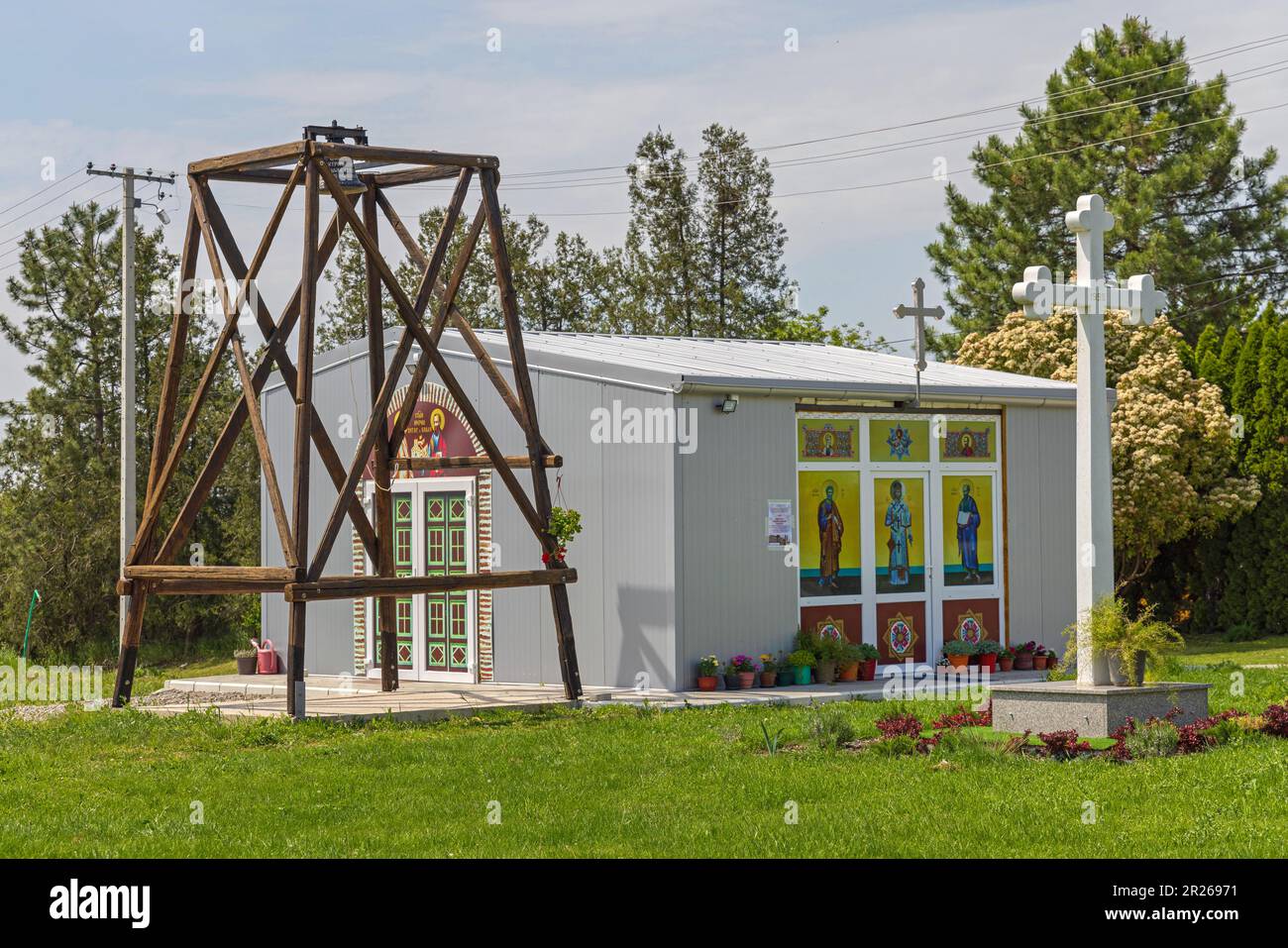 Jarkovci, Serbia - May 08, 2022: Bell Tower Structure Concrete Cross at ...