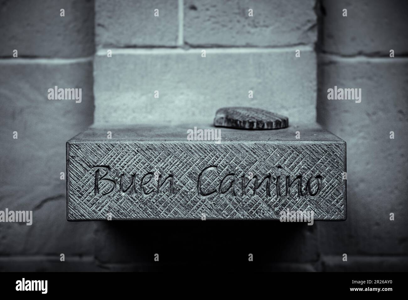 A pilgrim stone of the Way to Santiago with the inscription "Buen ...