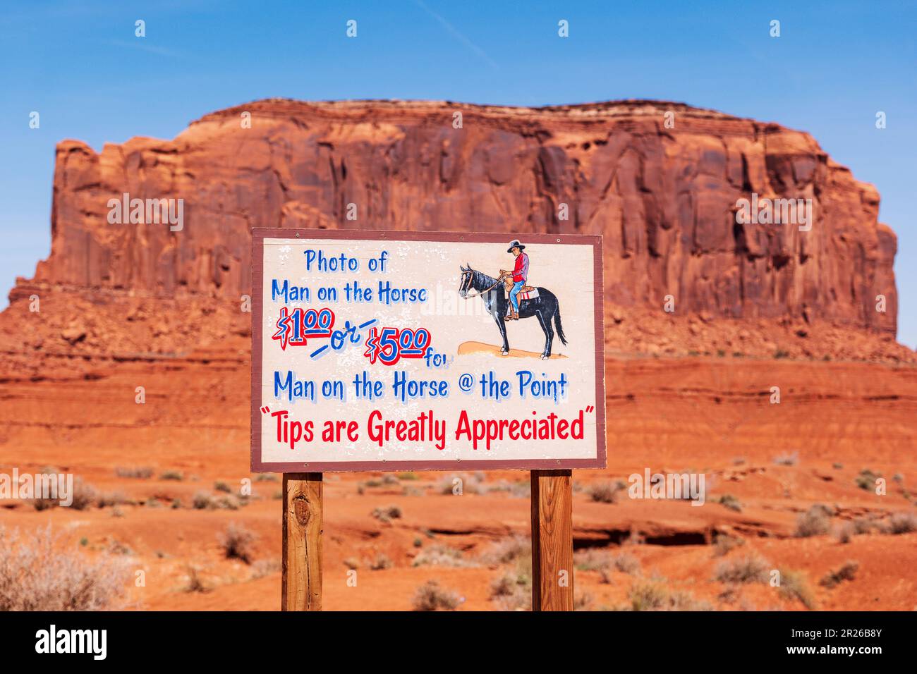 Sign for staged photos of Man on a Horse; John Ford's Point; Navajo ...