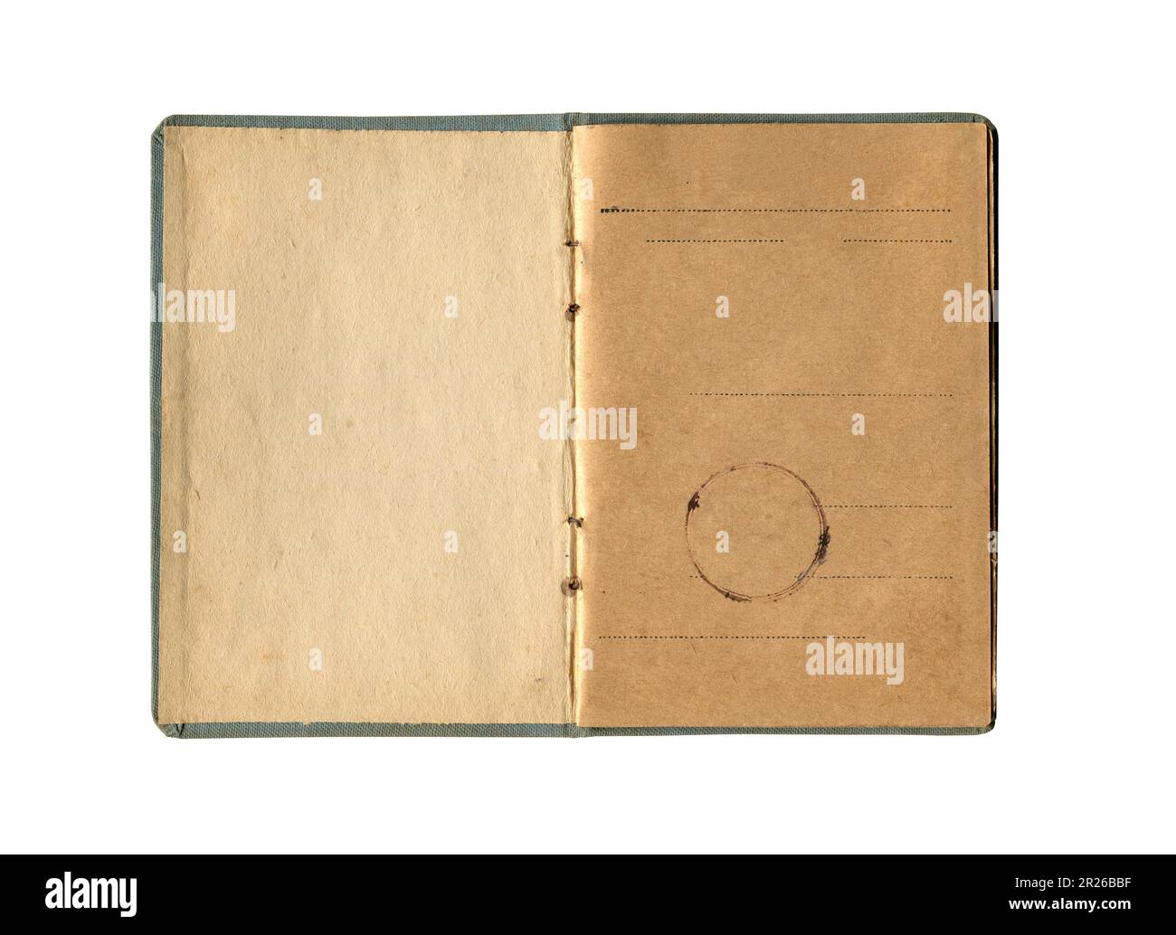 front view closeup detail of small old notebook with vintage yellow ...