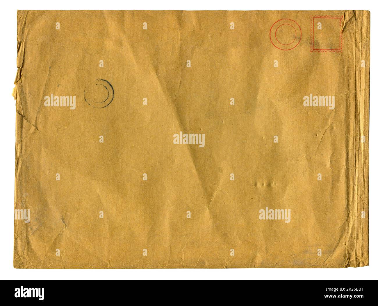 front view closeup of blank old aged closed letter paper envelope with ...