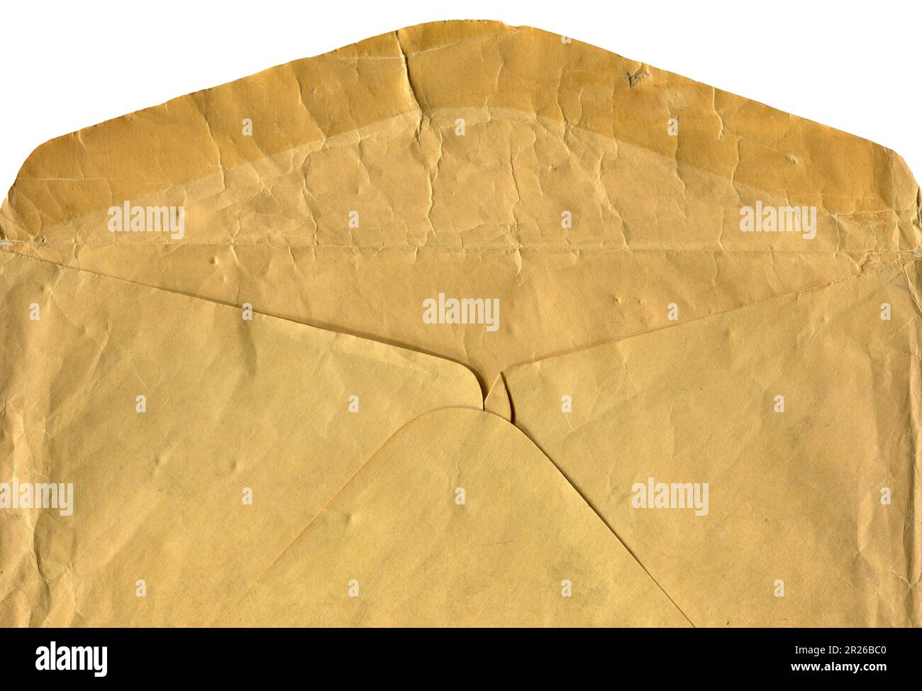 front view closeup of blank old aged open letter paper document ...