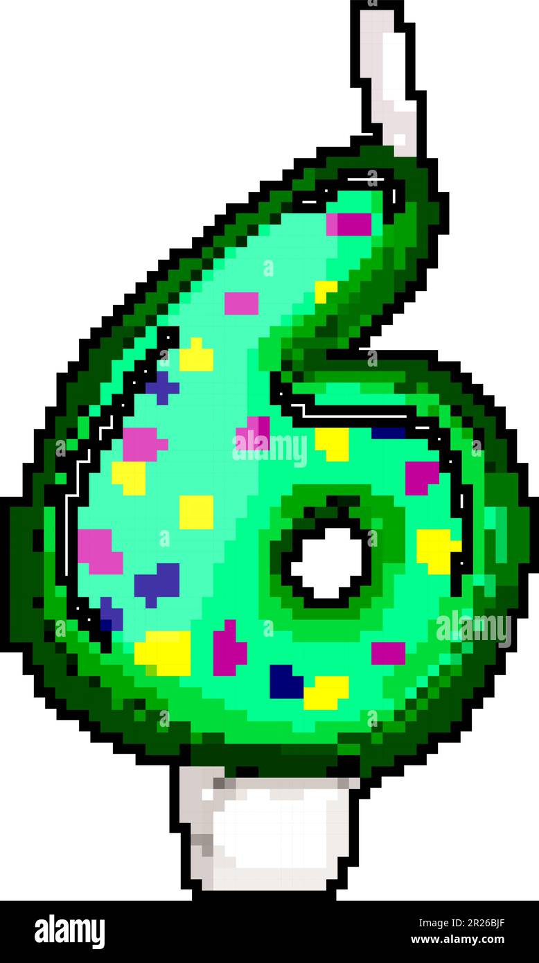 six happy birthday number candle game pixel art vector illustration ...