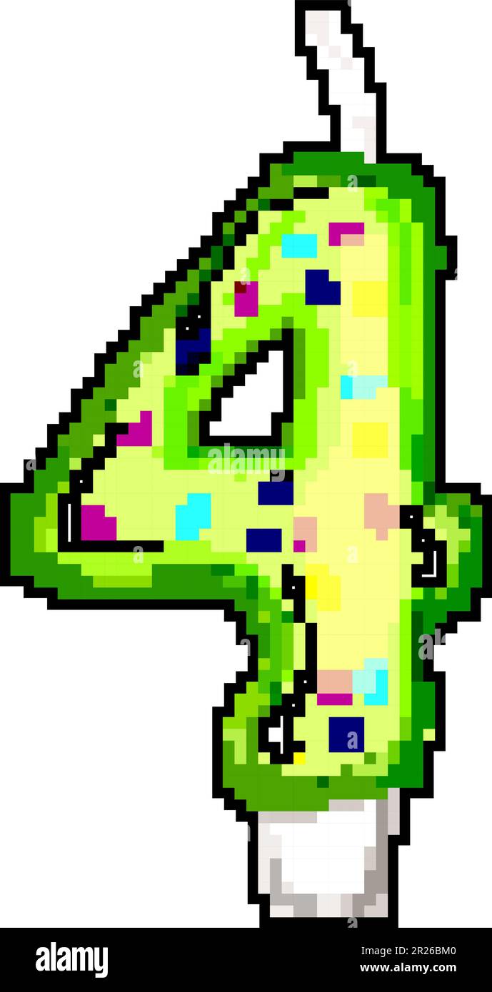 four year birthday number candle game pixel art vector illustration ...