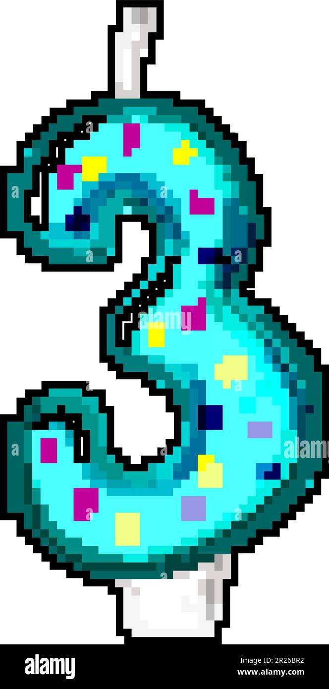 three decoration birthday number candle game pixel art vector ...