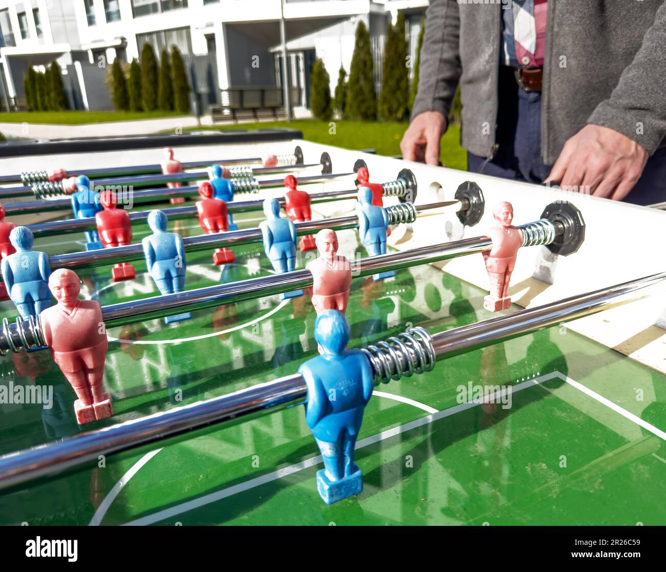 Foosball board game, football, miniature soccer with poles Stock Photo ...