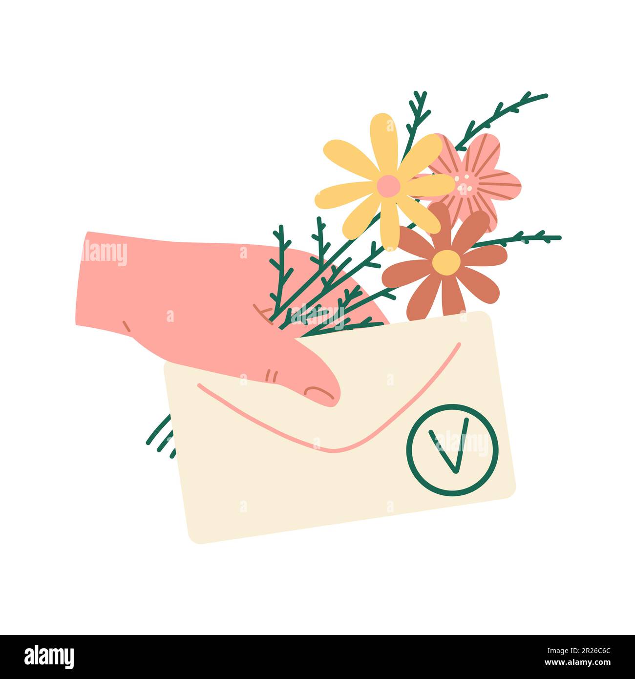 Hand with flowers and voting envelope. Elections concept vector ...