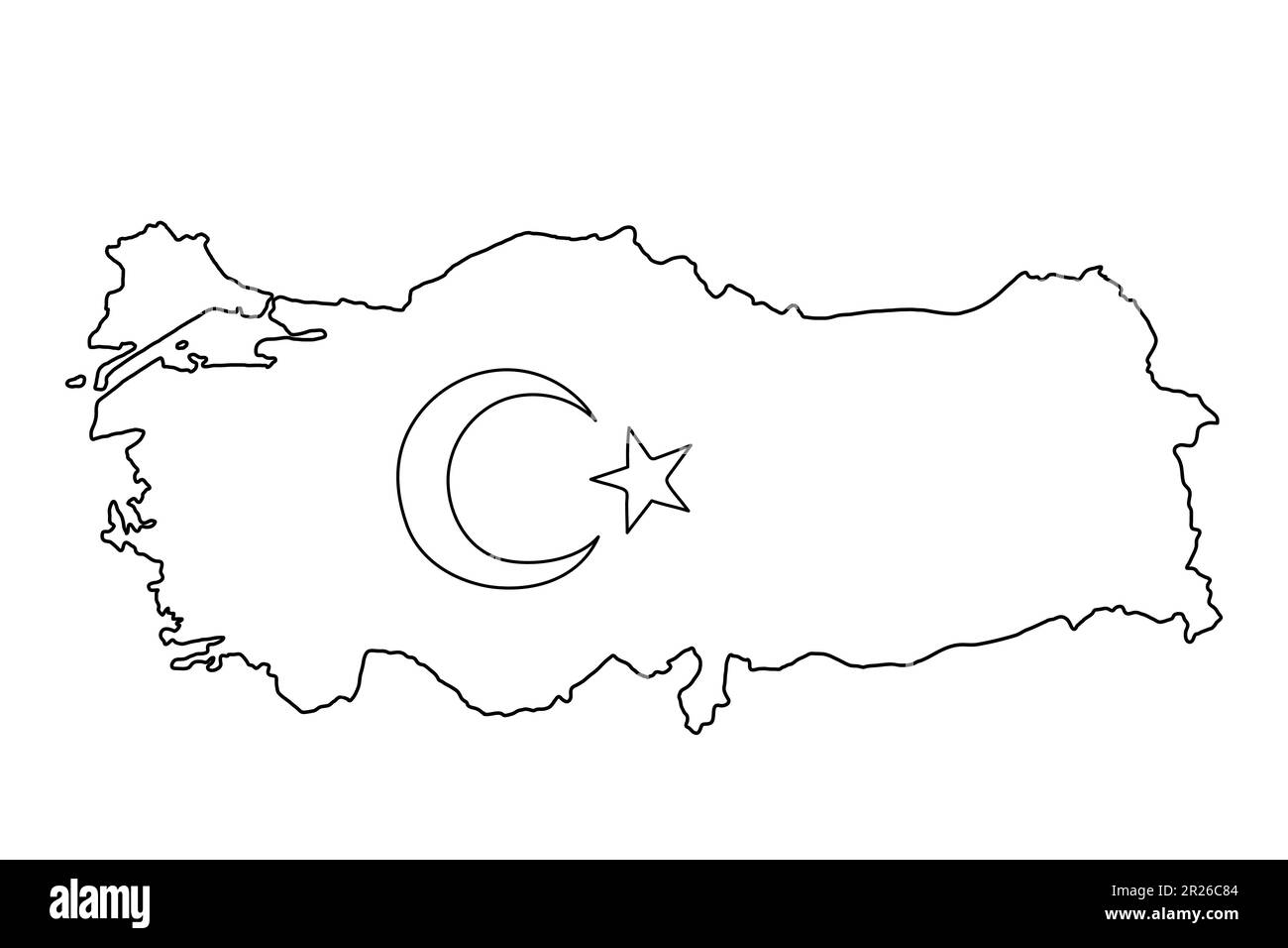 Contour of Turkish map with national emblem. Vector outline ...
