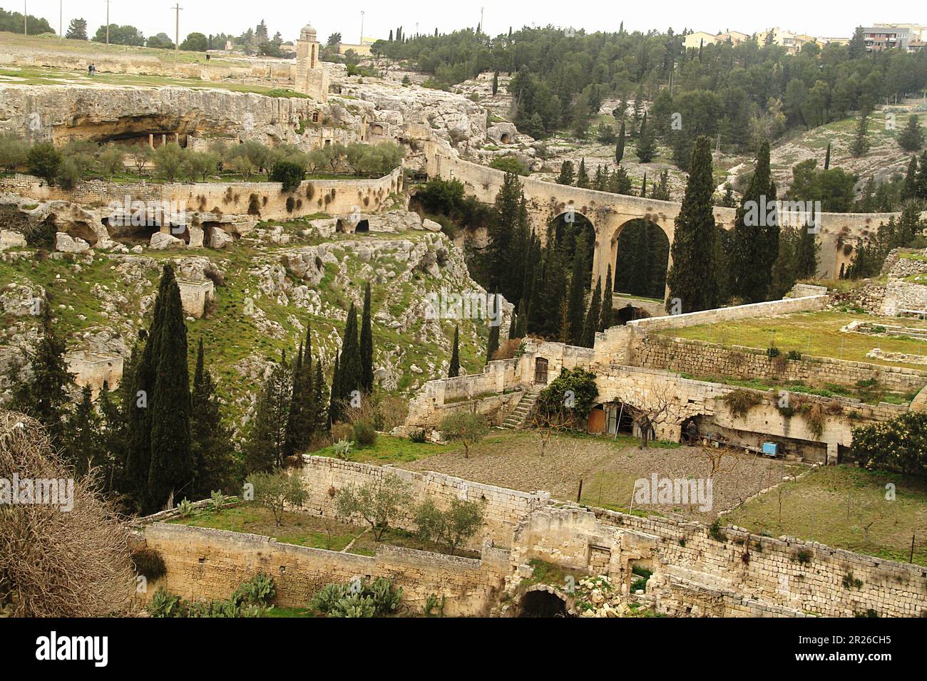 Gravina in Puglia, Italy. View over the ravine, with the archeological ...