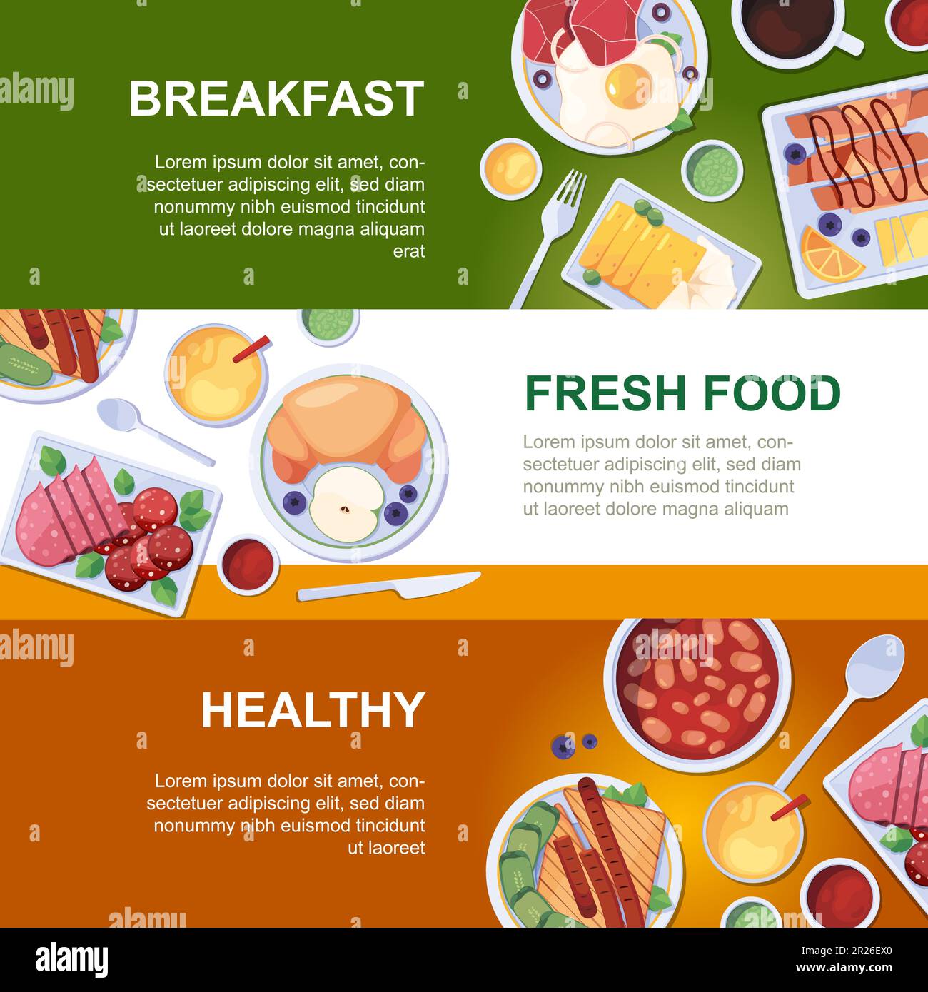 Breakfast banners. different food illustrations for restaurant menu ...