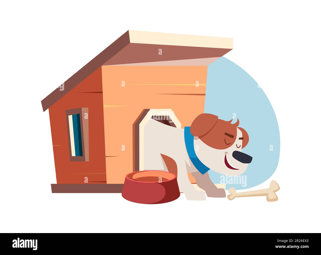 Doghouse. happy dog eating tasty bones. vector illustration Stock ...