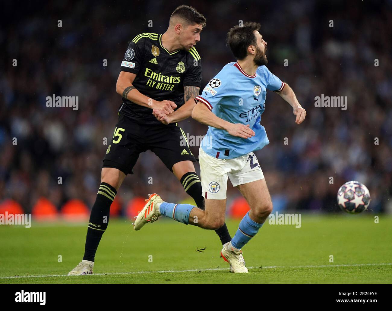 Real Madrid's Federico Valverde and Manchester City's Bernardo Silva ...