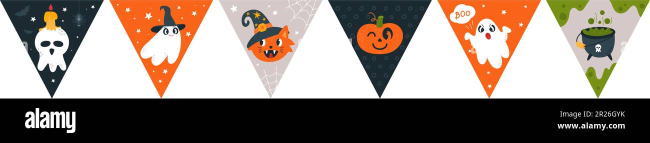 Cartoon halloween freaky bunting graphics. Simple child banners with ...