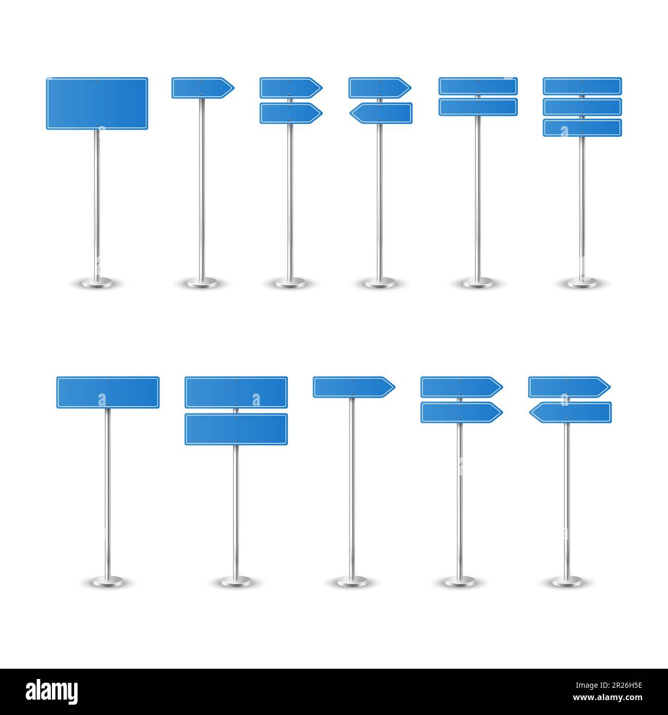 Vector 3d Realistic Blank Blue Road Warning Direction Sign Icon Set Closeup Isolated. Danger ...