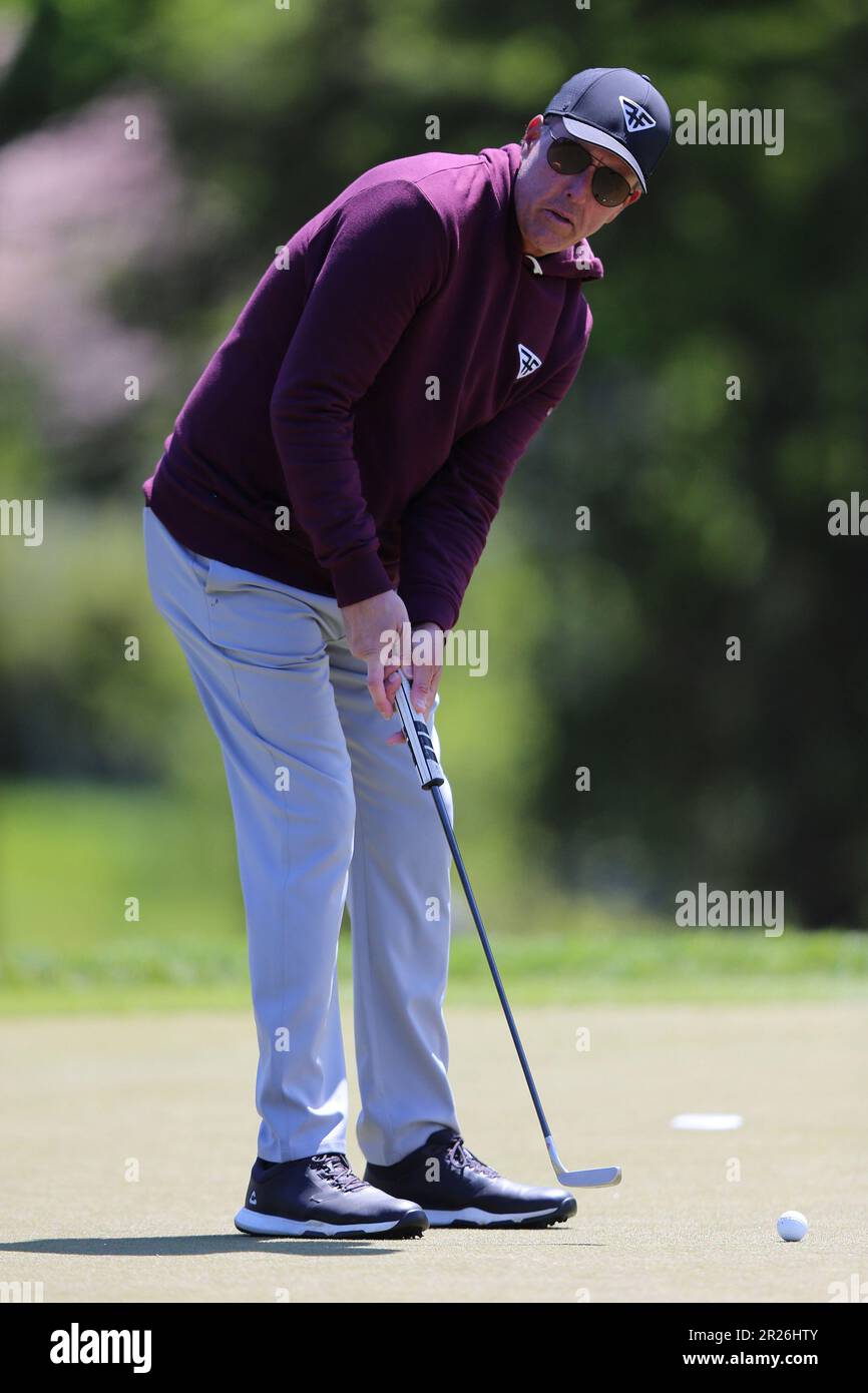 Rochester, United States. 17th May, 2023. Phil Mickelson watches his ...