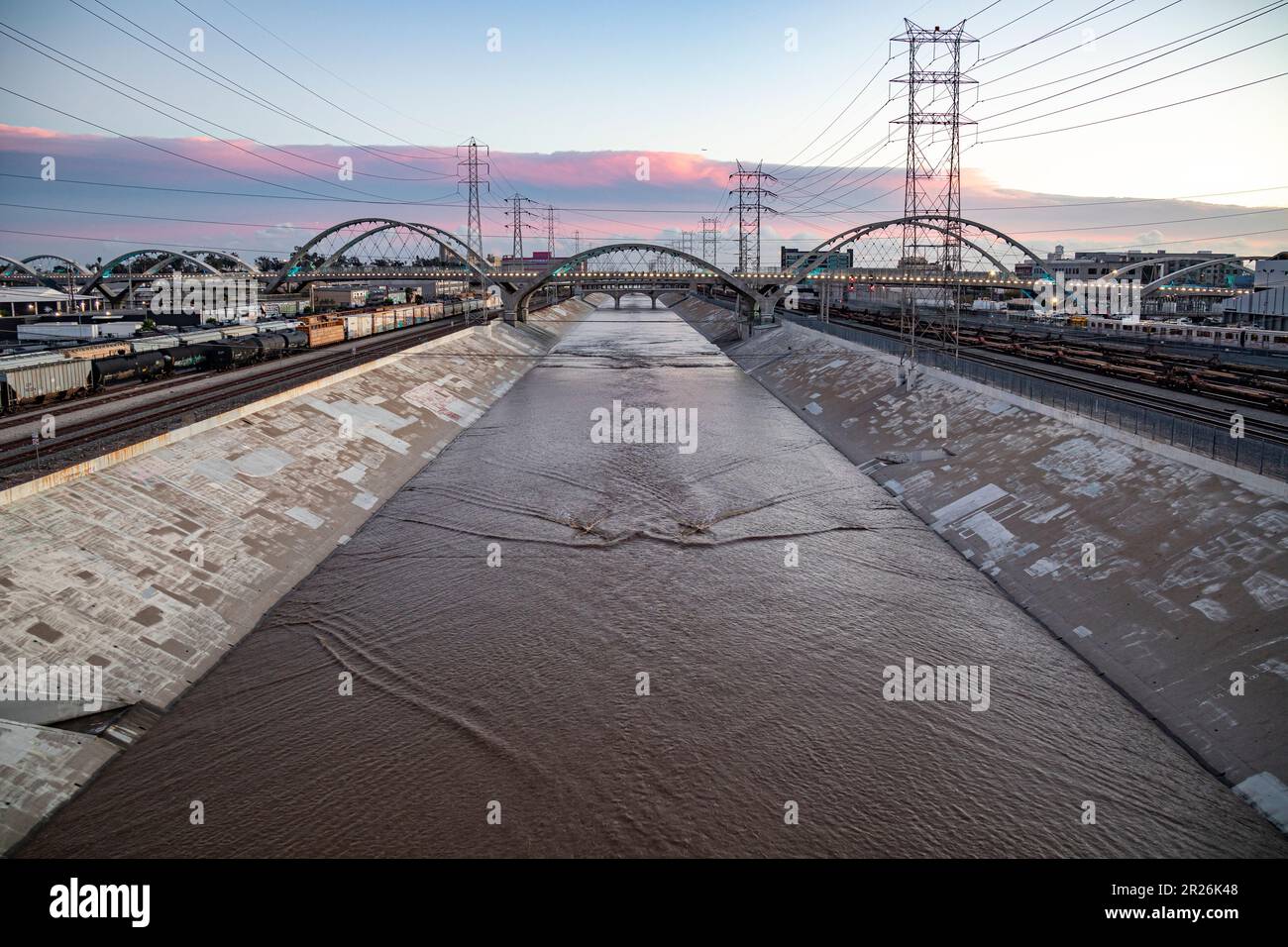 New Sixth Street Bridge and Los Angeles River, downtown Los Angeles ...