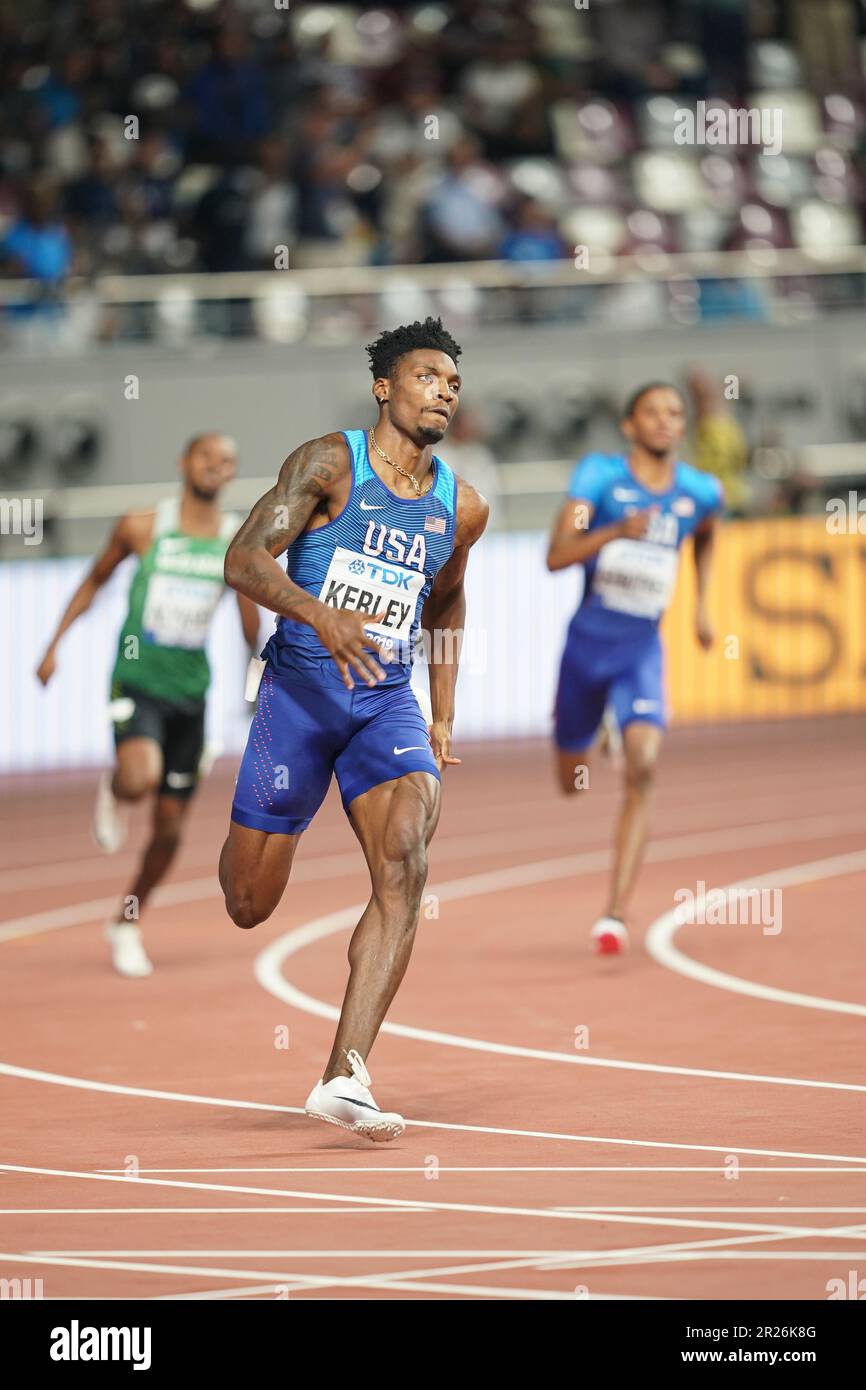 Fred Kerley running the 400m at the 2019 World Athletics Championships ...