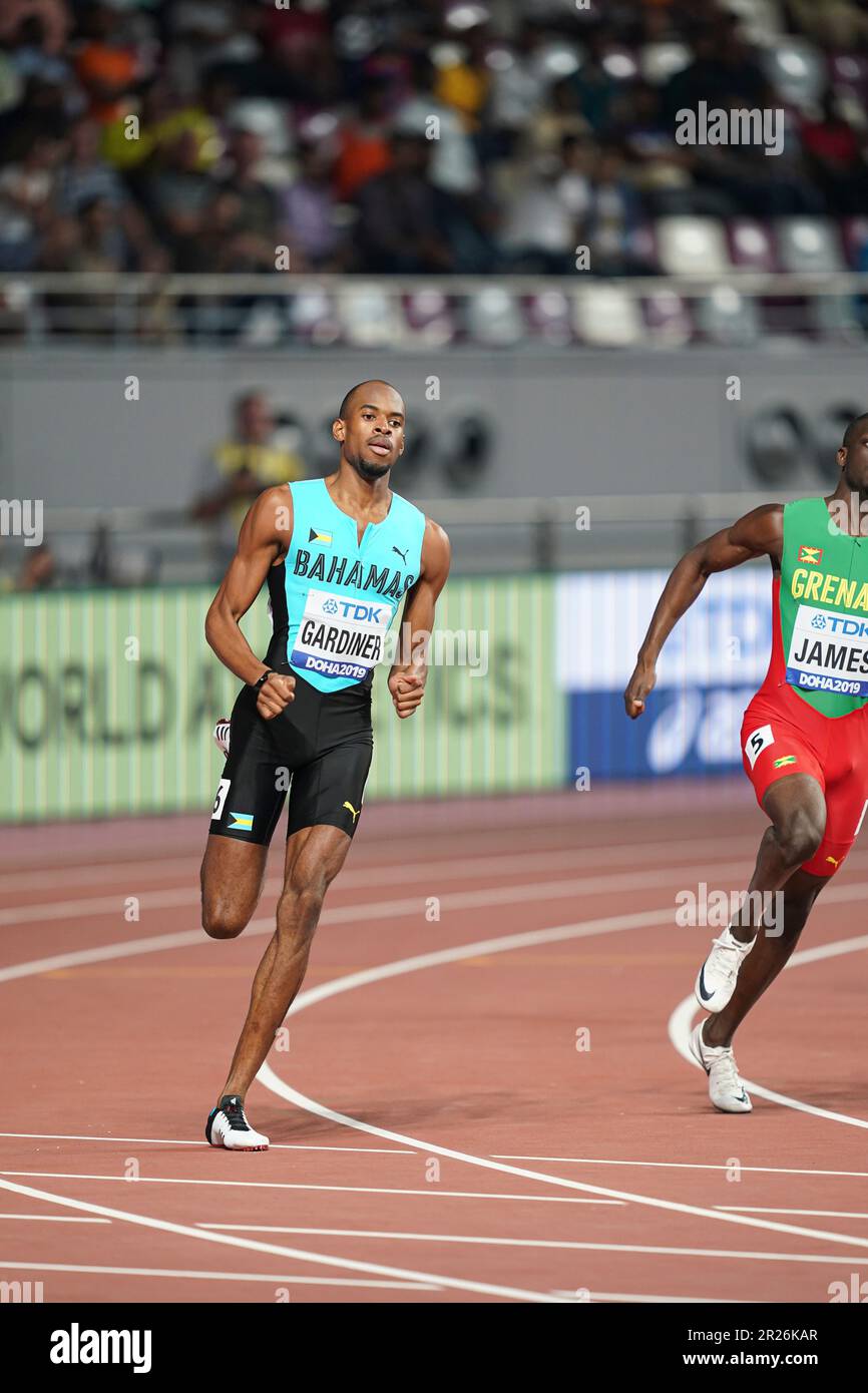Steven Gardiner running the 400m at the 2019 World Athletics ...