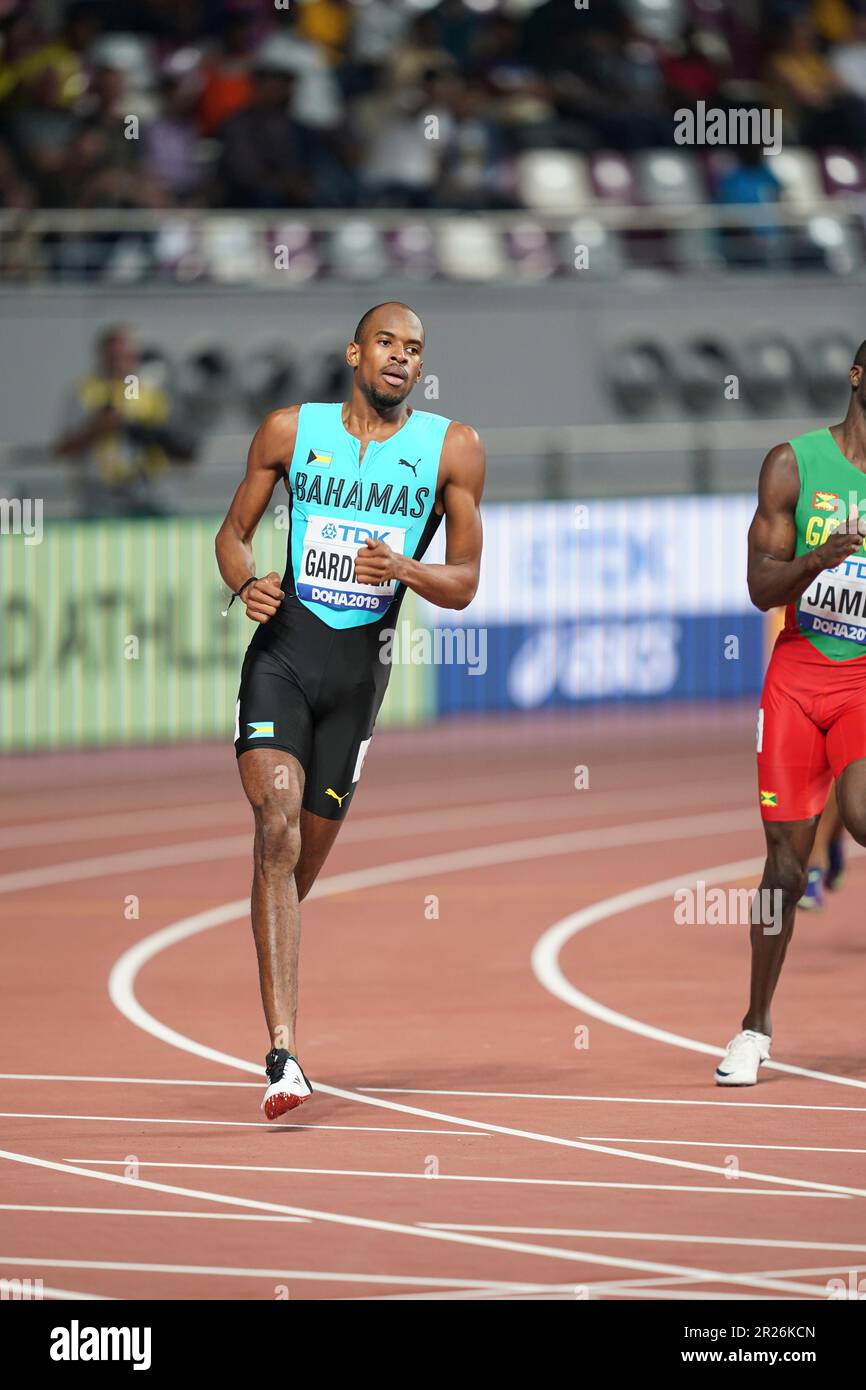 Steven Gardiner running the 400m at the 2019 World Athletics ...